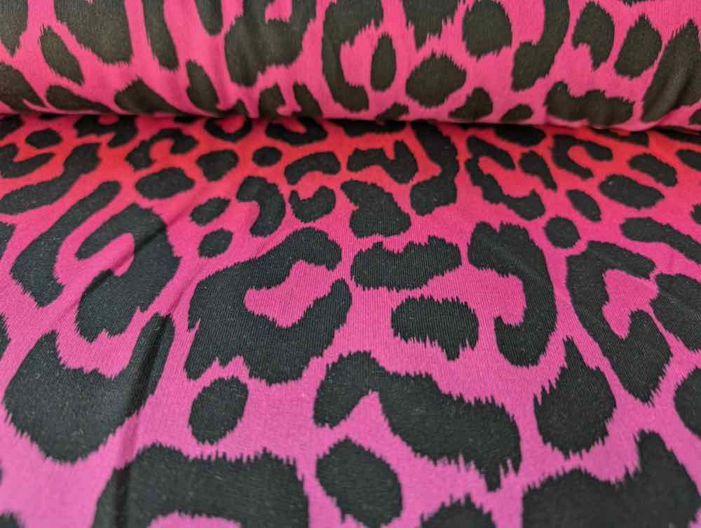 French Terry, Leo Musterung Pink / Schwarz - Zierstoff - einfach nähen